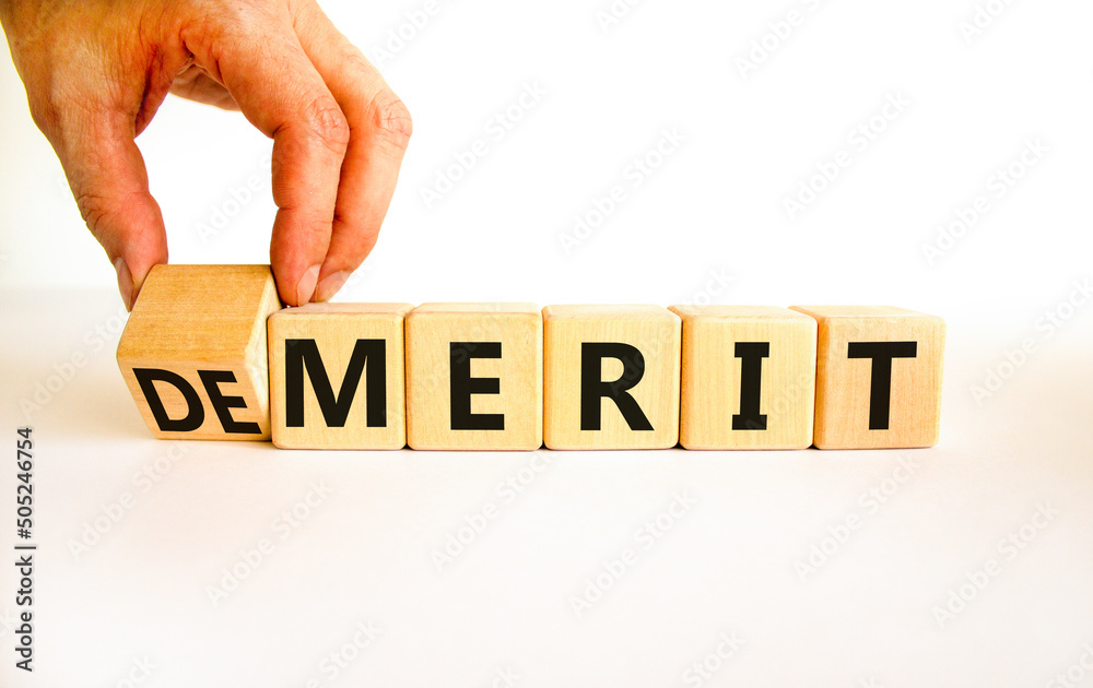 Demerit or merit symbol. Businessman turns wooden cubes and changes the ...