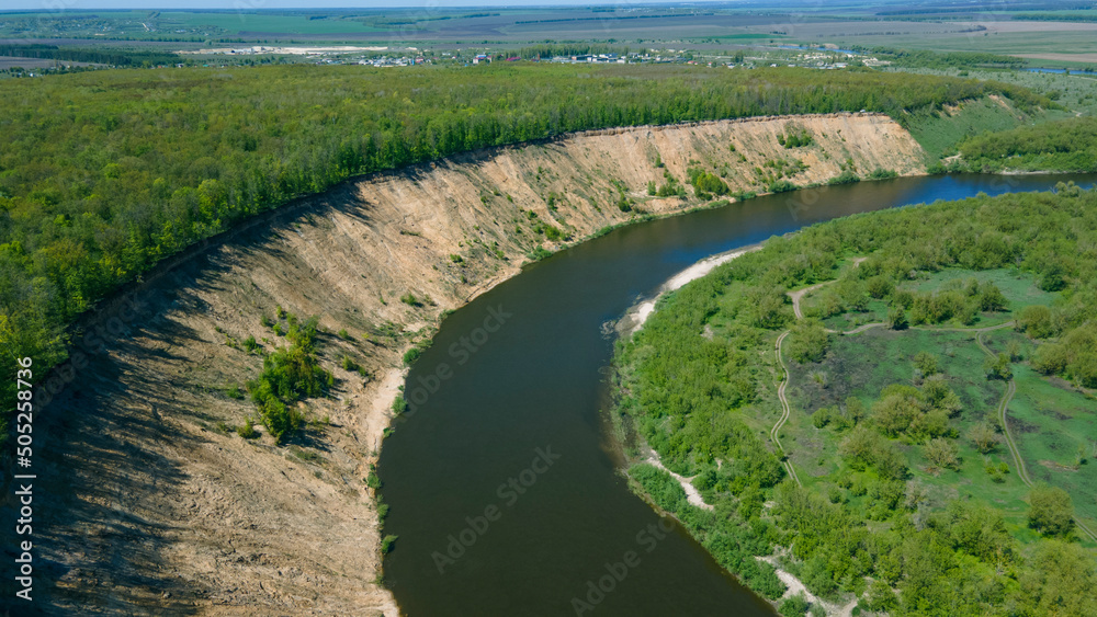 Winding river, water canyon. View of the wildlife from above. Beautiful ...