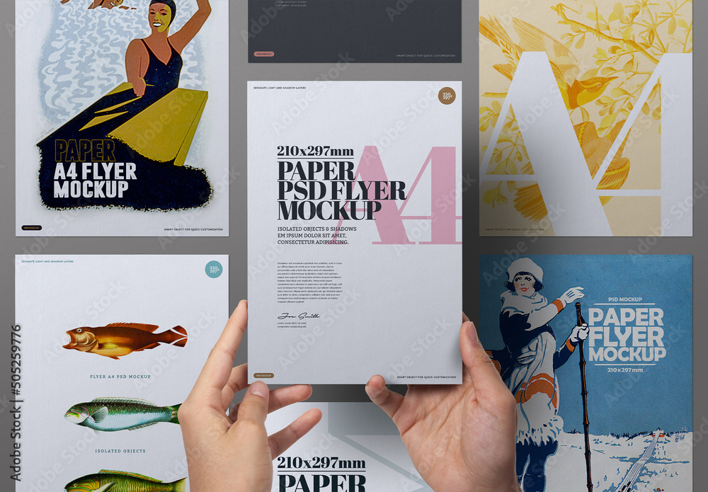 Hands Holding Flyer Mockup A4 Set Stock Template | Adobe Stock