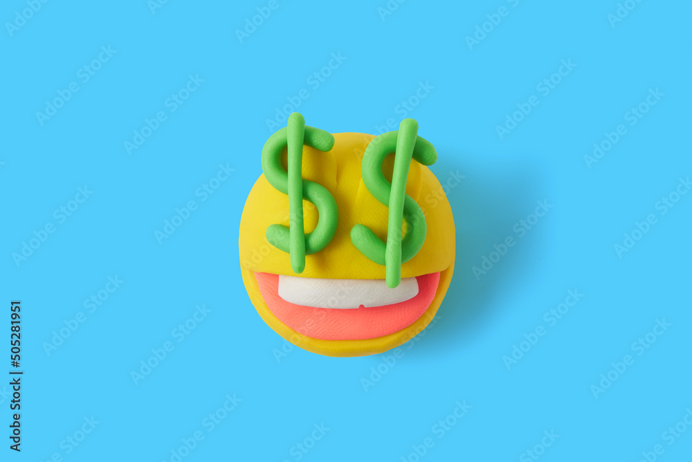 Smiling Emoji with dollar sign in the eyes. Happy emoticon made of ...