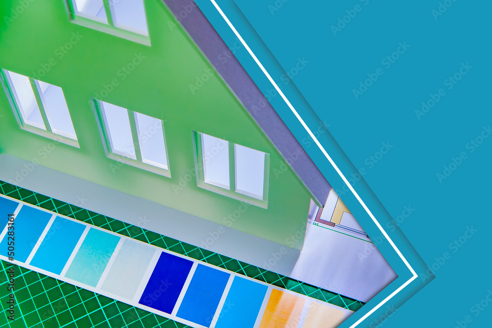 Ilustrace „House model near color palette. They symbolize architectural ...
