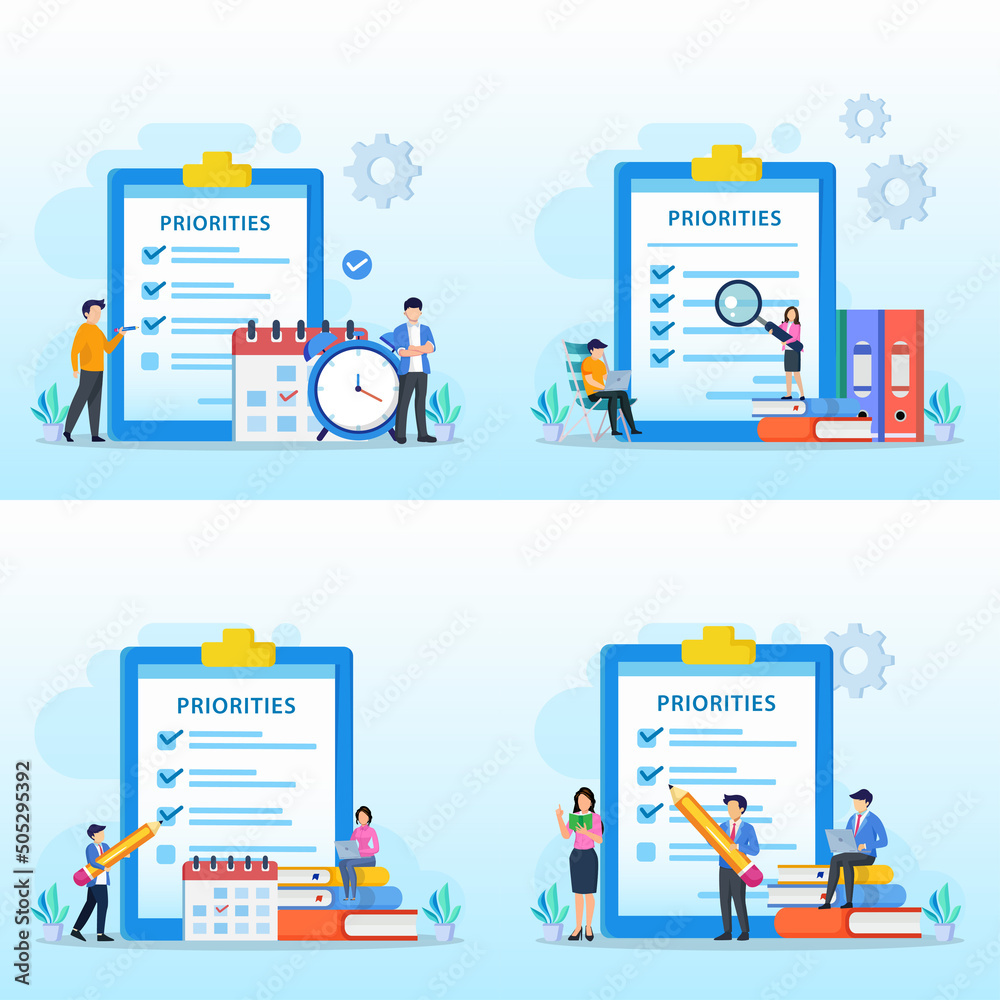 Vetor de Priorities vector illustration. Work planning and management ...
