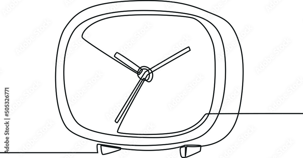 Single continuous line drawing of round alarm clock modern. Loud ...