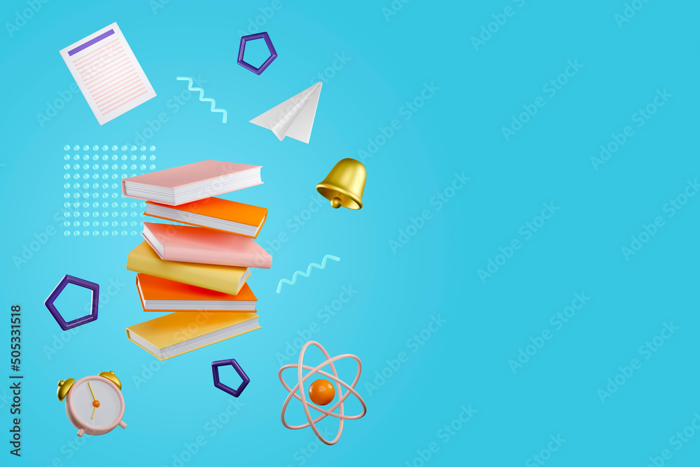 3d education concept poster for university and school. Stack of the ...