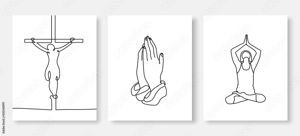 Prayer Trendy Minimalist Artistic Background Templates Set Line Art ...