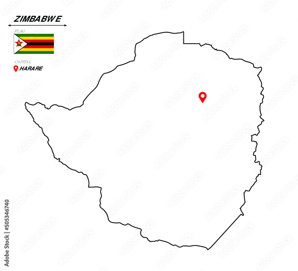 Vetor de Zimbabwe political map with capital city national flag and ...