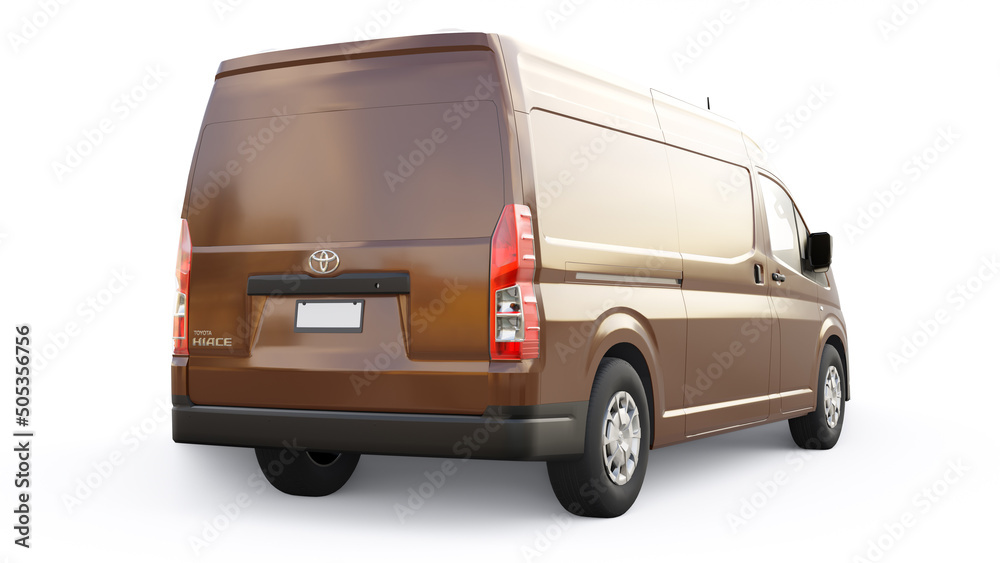 Tokyo, Japan. April 12, 2022: Toyota Hiace. brown commercial van for ...