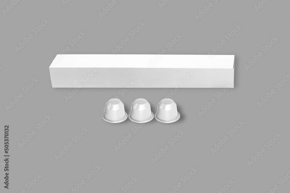 Box with capsules mock up on a grey background.3D Rendering. coffee ...