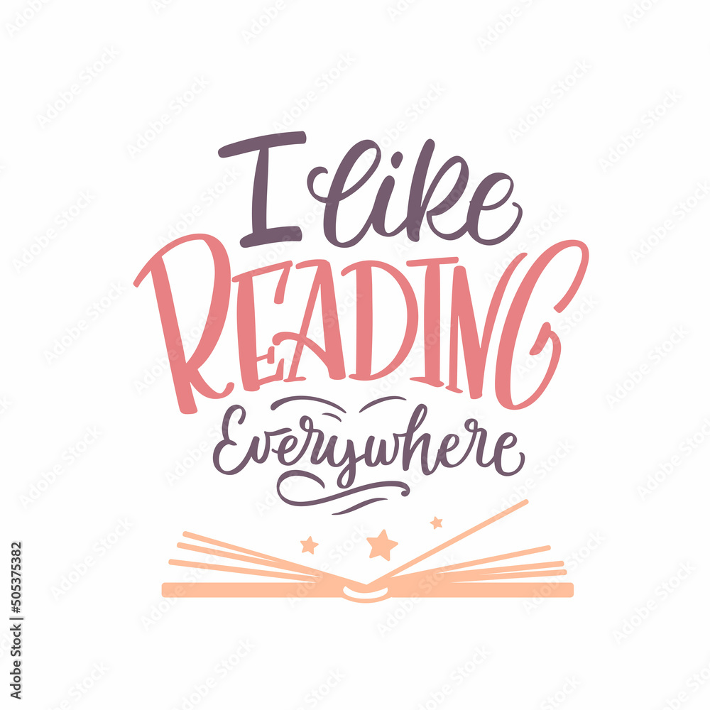 Lettering illustration of "I like reading". I love reading concept ...
