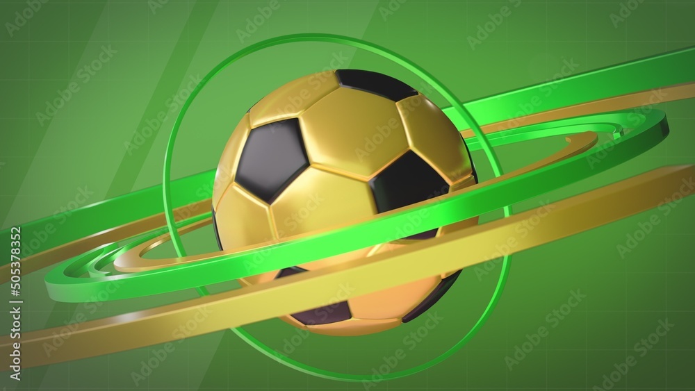 Golden soccer ball rotates on a green background. Screensaver for ...