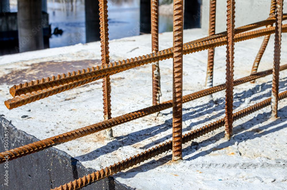Rebar in concrete. Laying rebar for concrete pour Stock Photo | Adobe Stock