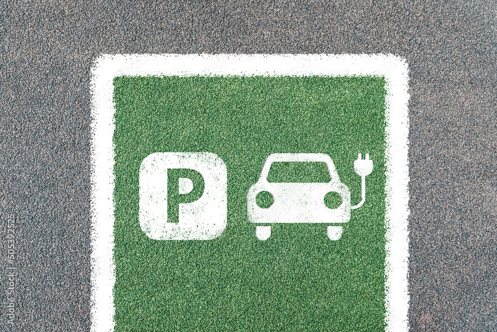 Electric car only parking with symbols. Electric vehicle charging ...