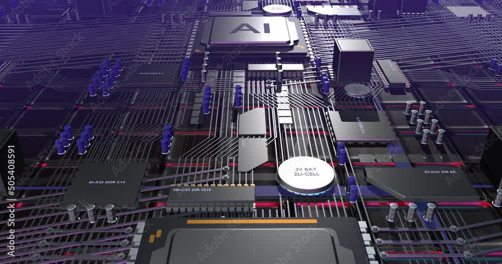 AI CPU Processor Motherboard Technology Background. Processing AI Data ...
