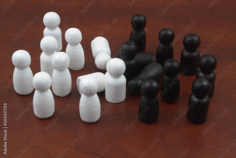 Conflict between white and black people concept. White and black groups ...