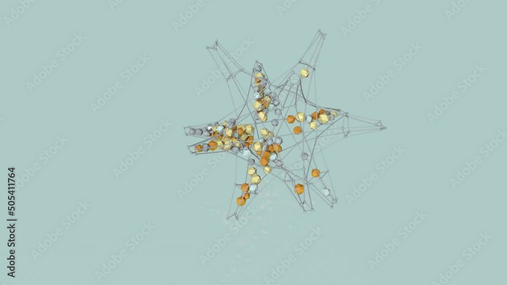 3d animation. A hollow star made of metal rods rotates around its axis ...