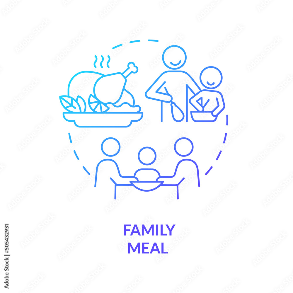Family meal blue gradient concept icon. Having dinner with family ...