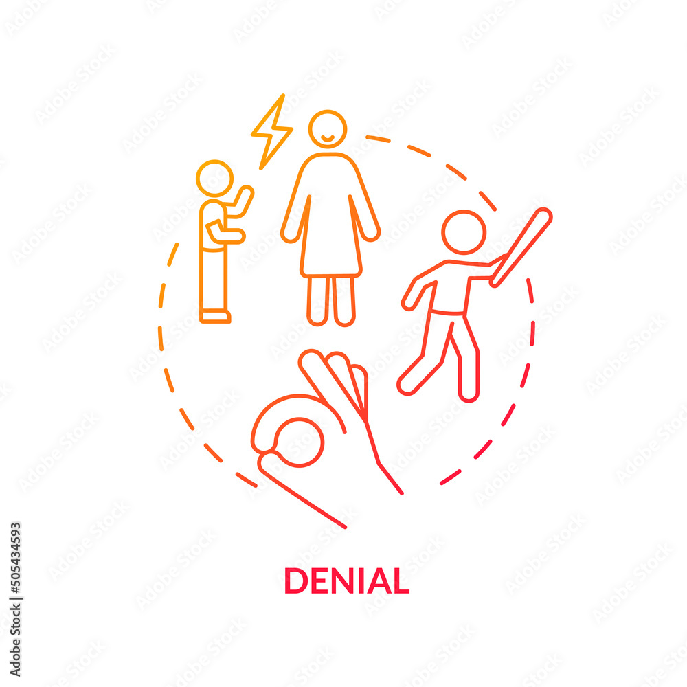 Denial red gradient concept icon. Ignore abusive behavior. Feature of ...