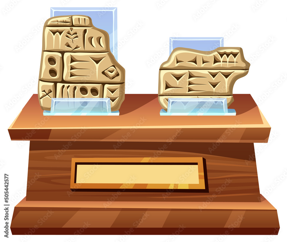 Akkadian cuneiform, assyrian, sumerian writing in museum. Old script ...