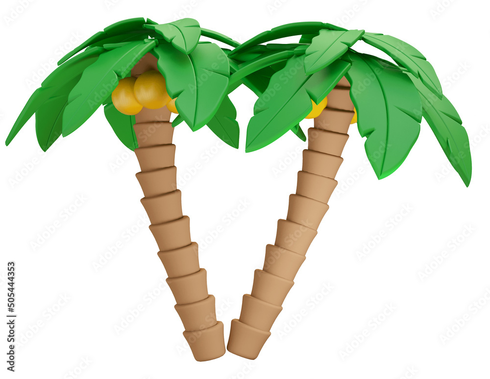 Coconut tree cartoon in 3d render realistic Stock Illustration | Adobe ...