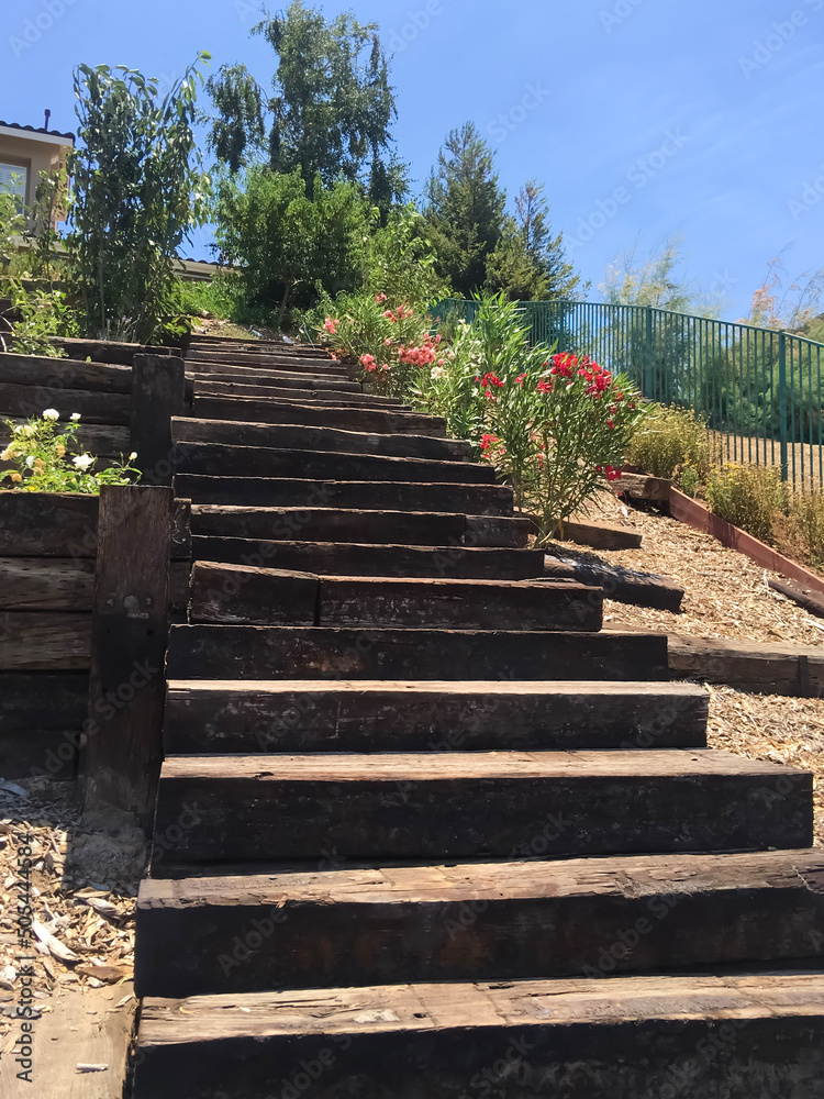 Reclaimed Railroad Tie Stair Stock Photo | Adobe Stock