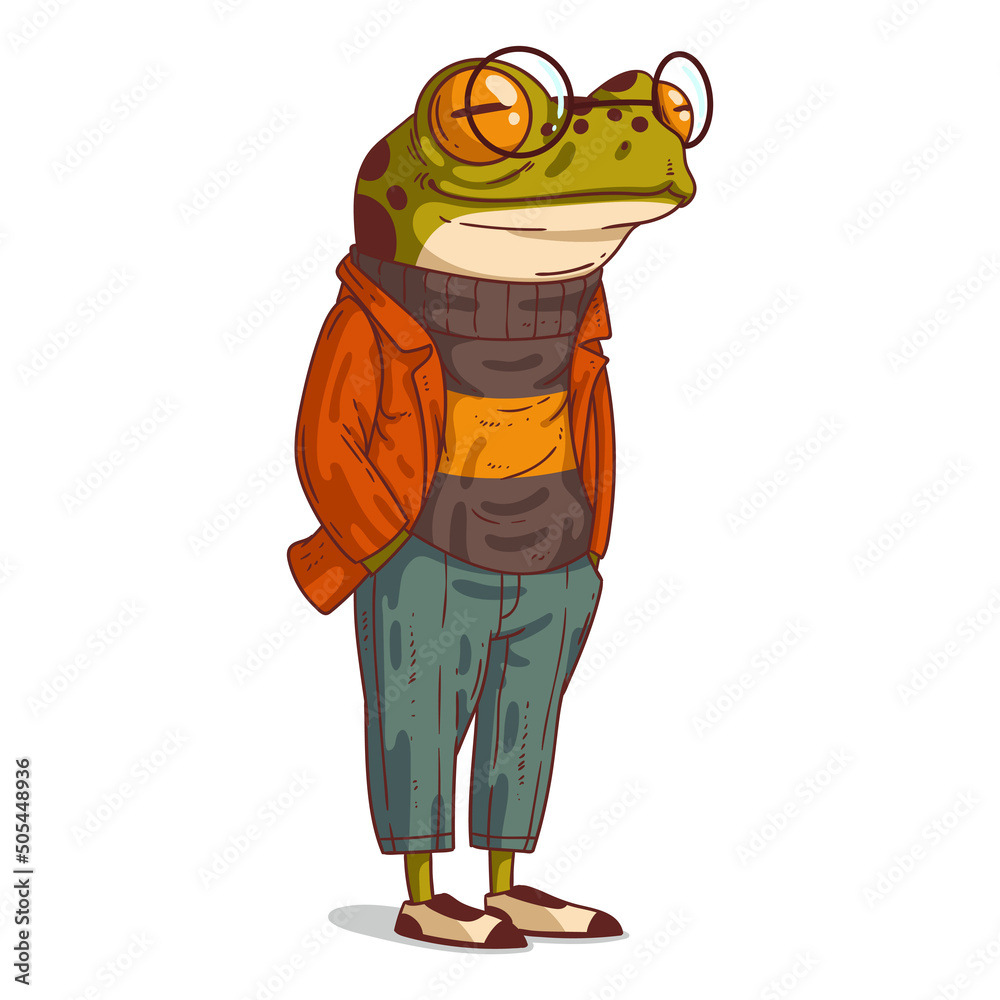 A Clever Frog, isolated vector illustration. Young trendy dressed ...