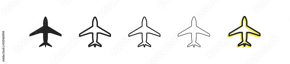 Plane icon top view. Flat linear airplane icon set. Vector airplane ...