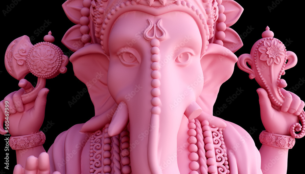 Lord Ganesha face close up on black background Stock Illustration ...