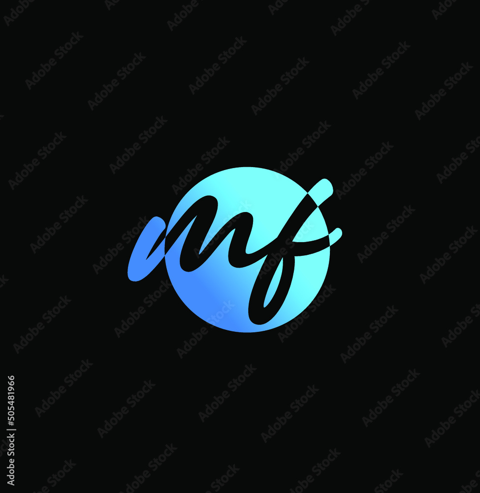 Digital vector illustration of a blue mf logo design on a black ...