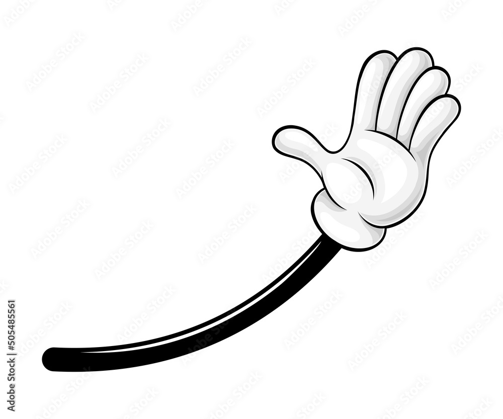 Cartoon Waving Hand and Comic Arm with Five Fingers in White Glove ...