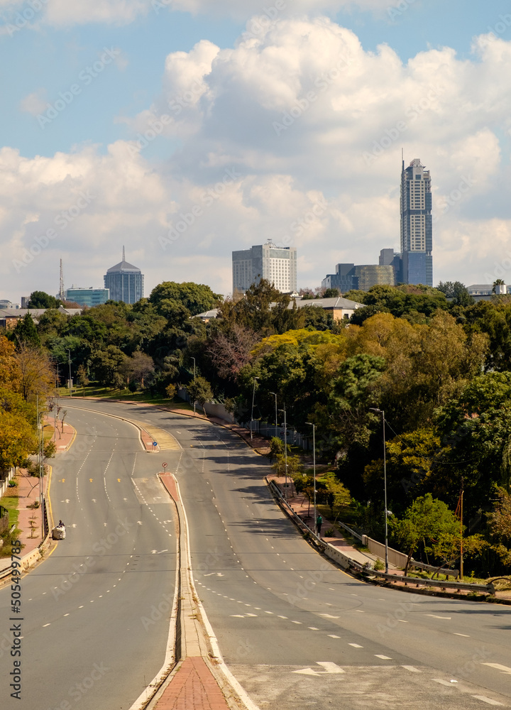 Road leading into the Sandton central business district in Johannesburg ...