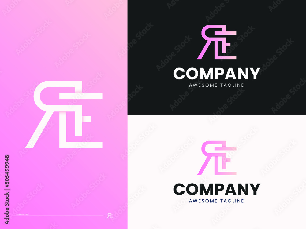 Vector set of RE letter monogram logo in modern style in pink and white ...