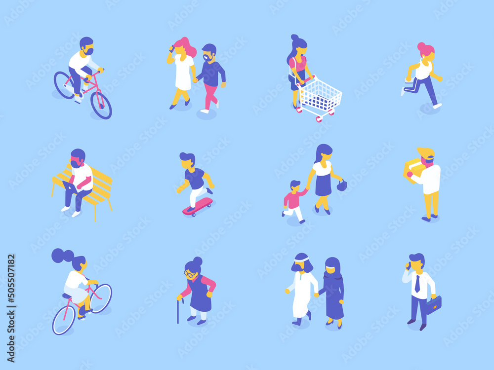 Collection of isometric cartoon vector people isolated on background ...