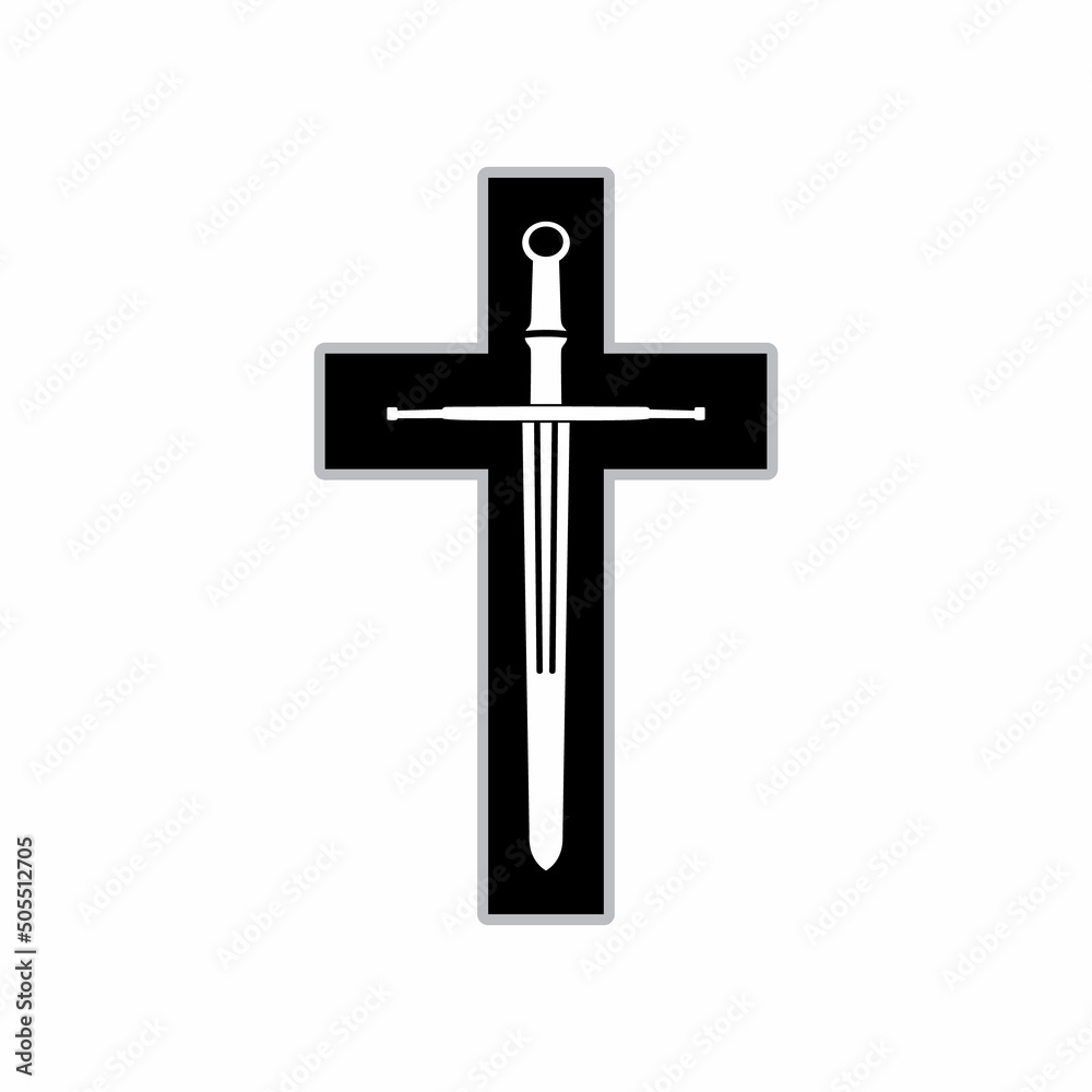 Christian Cross And Old Vintage Sword For War Veterans Cemetery Logo Or ...