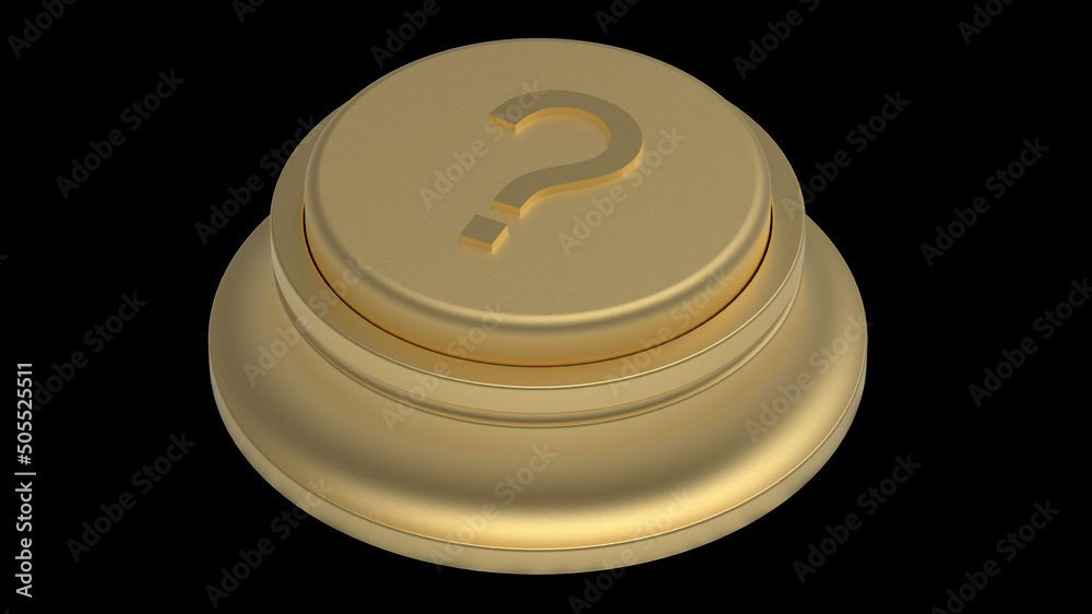 question mark gold button isolated 3d illustration golden render Stock ...