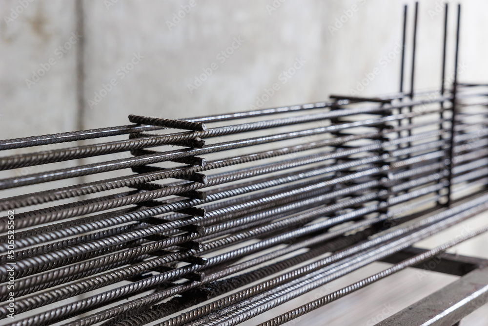 Rebars on construction site. Steel Rebars for reinforced concrete ...