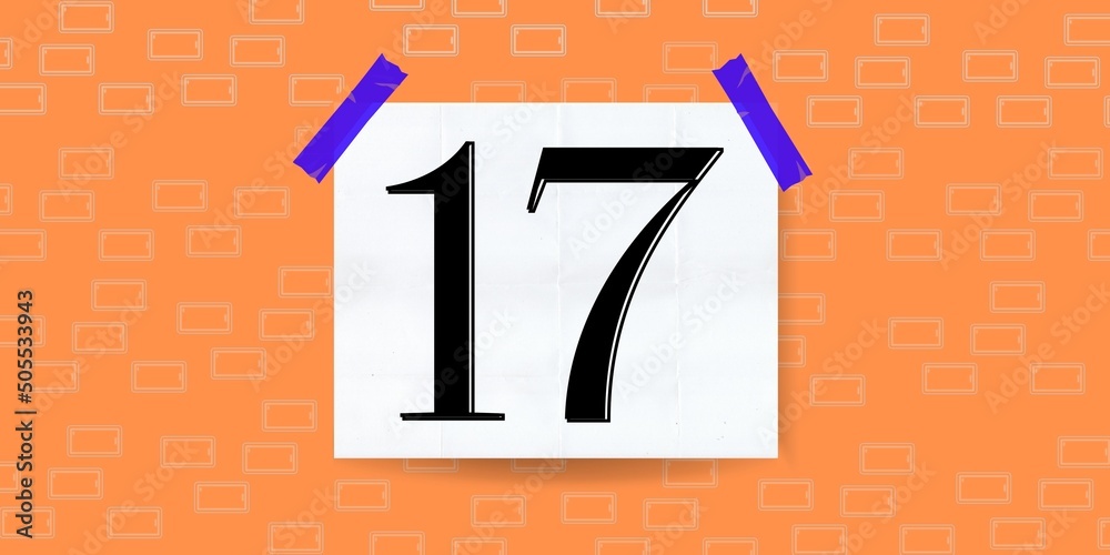 Number 17. Banner with the number seventeen on a orange background and ...