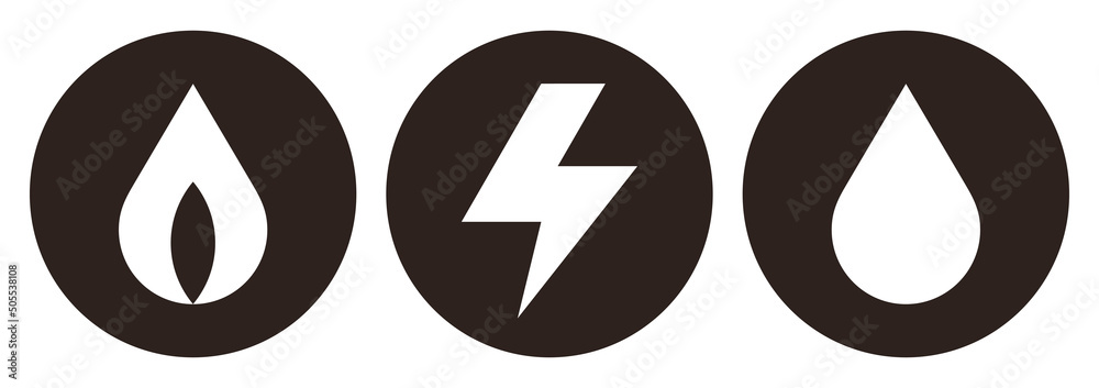 Gas, electricity and water icon set Stock Vector | Adobe Stock