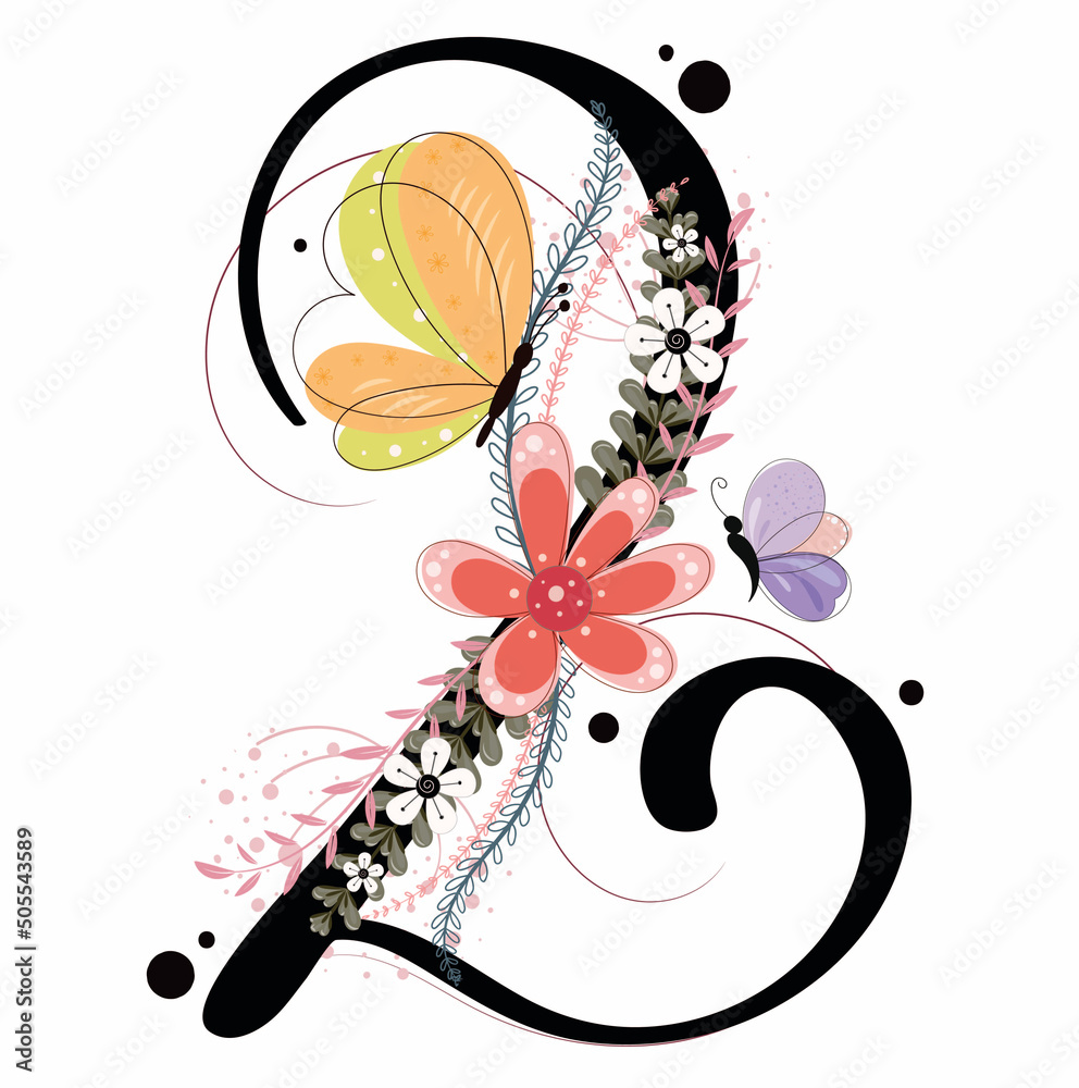 Number 2 (TWO) birthday celebration anniversary. 2 NUMBER with flowers ...