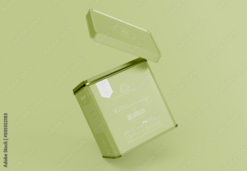 Opened Square Tin Can Mockup Stock Template | Adobe Stock