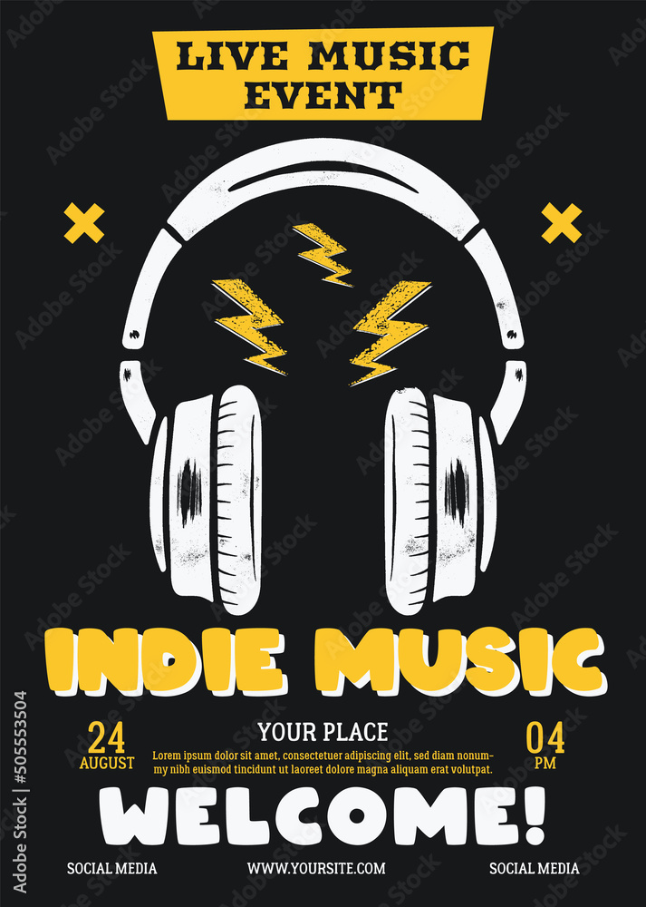 Indie music flyer, live event poster background template with ...