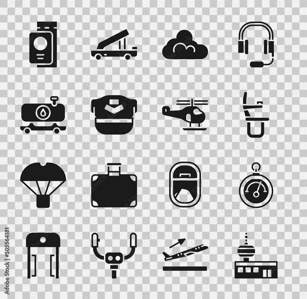 Set Airport control tower, Barometer, Airplane seat, Cloud weather ...