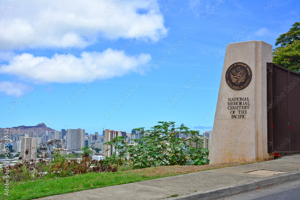 Entrance to the National Memorial Cemetery of the Pacific aka Punchbowl ...