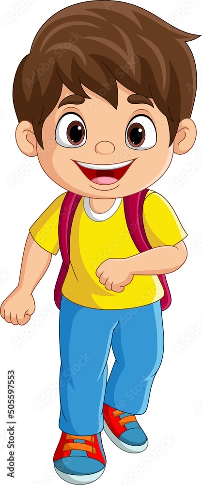 Cartoon Little Boy With Backpack Go To School Stock Vector Adobe Stock