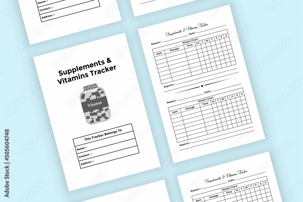 Supplement and vitamin tracker notebook KDP interior. Weekly vitamin ...