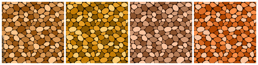 Pebble seamless pattern set vector illustration. Stone repeat texture ...