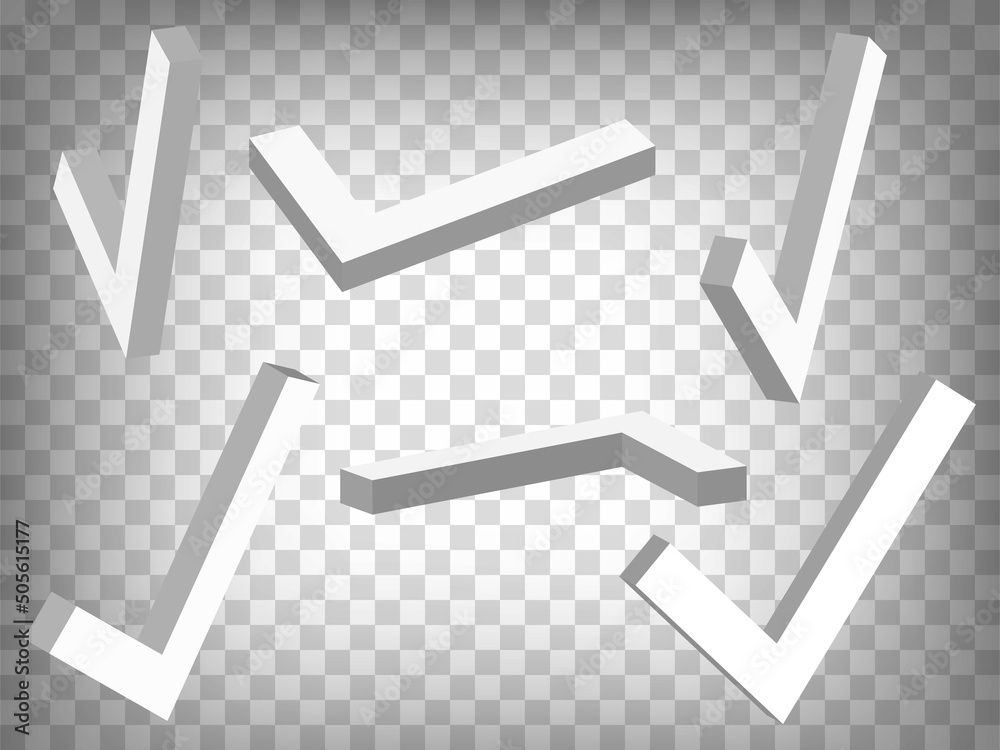 Set of perspective projections 3d check mark model icons on transparent ...