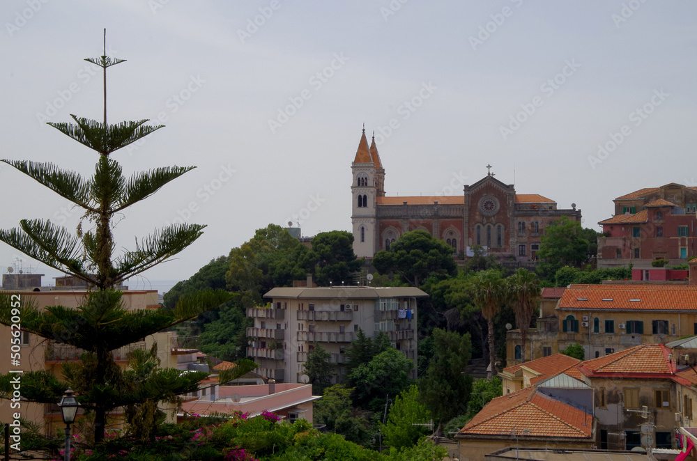 View of historic old backstreets, facade buildings and churches of ...