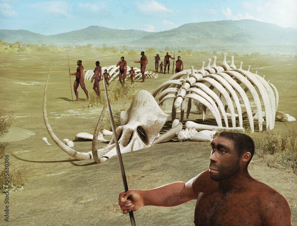 Photo & Art Print A tribe of human ancestors, Homo Erectus, wanders ...