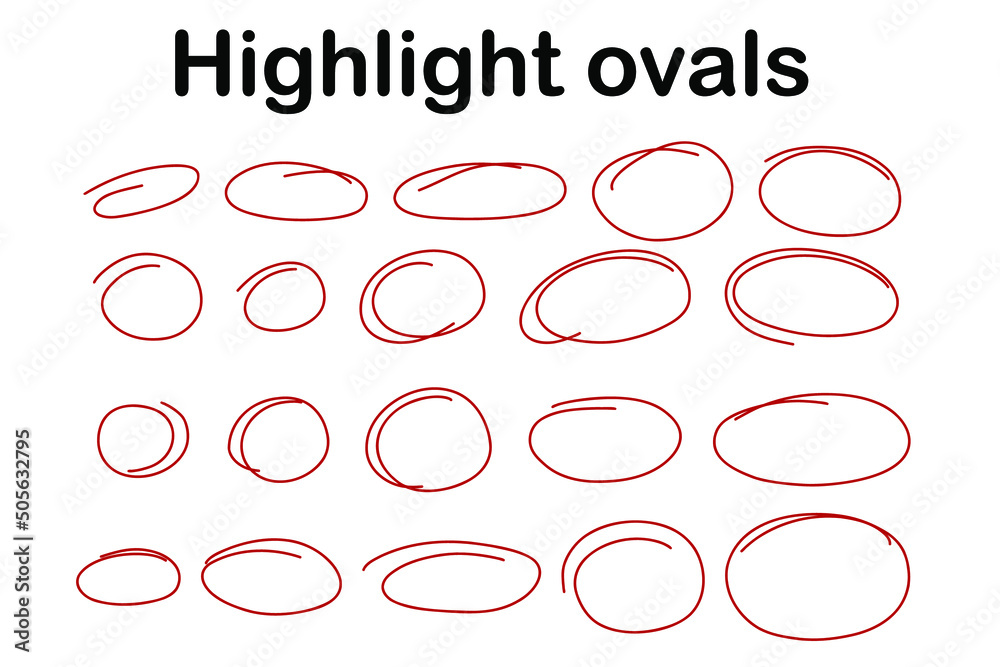 Sketch highlight ovals frame set. Doodle marker hand drawn highlight ...