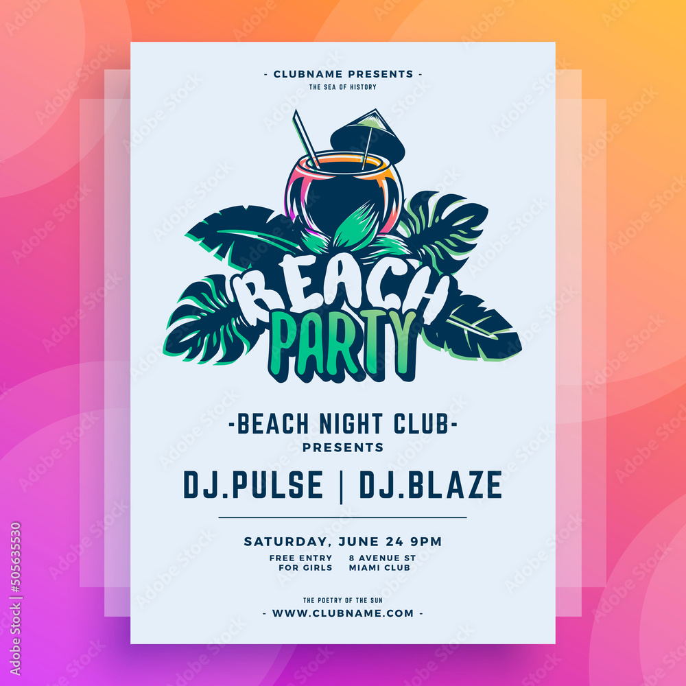 Summer beach party poster decor design template vector illustration ...